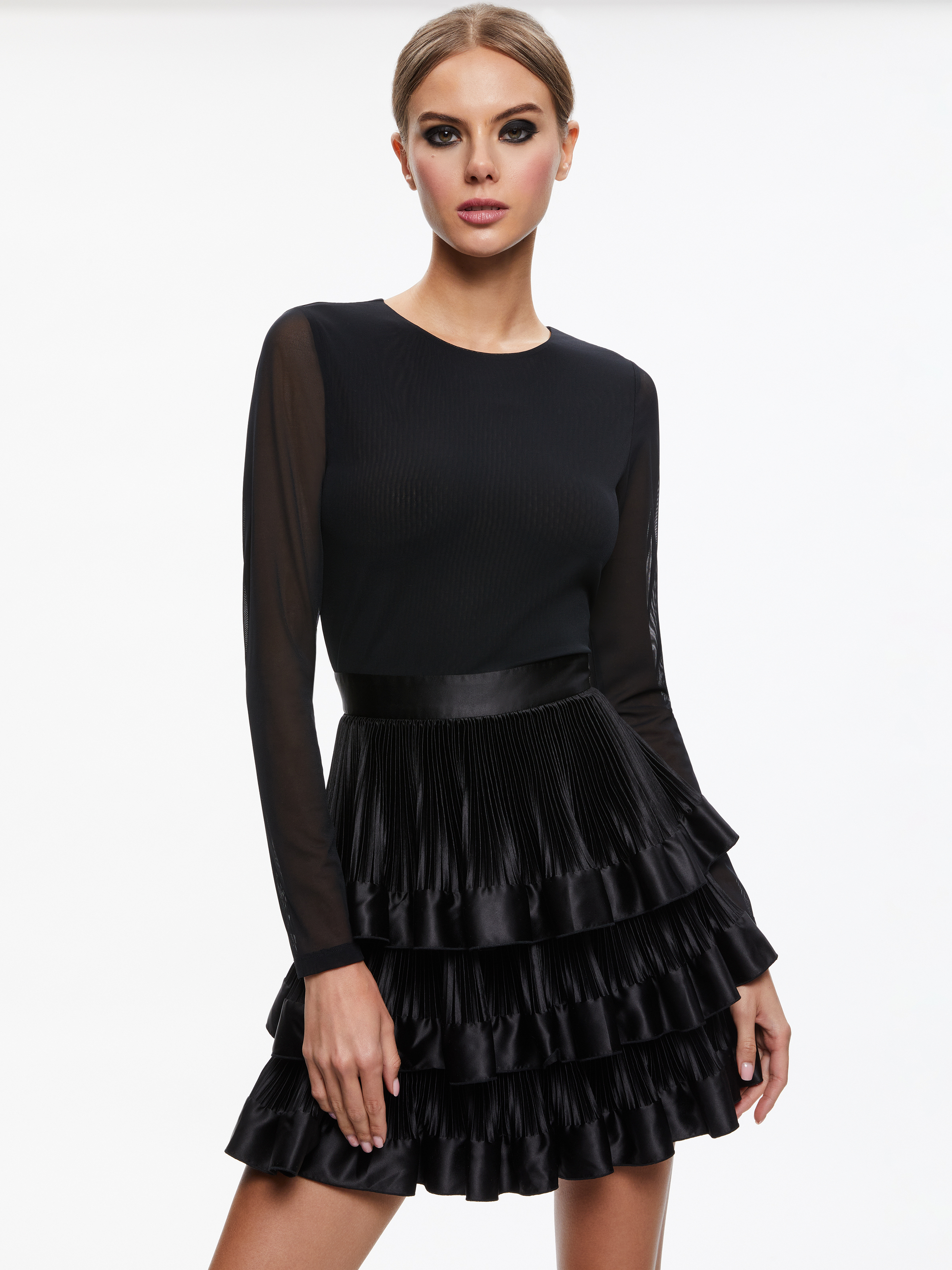 Chara Tiered Ruffle Mini Dress In Black | Alice + Olivia