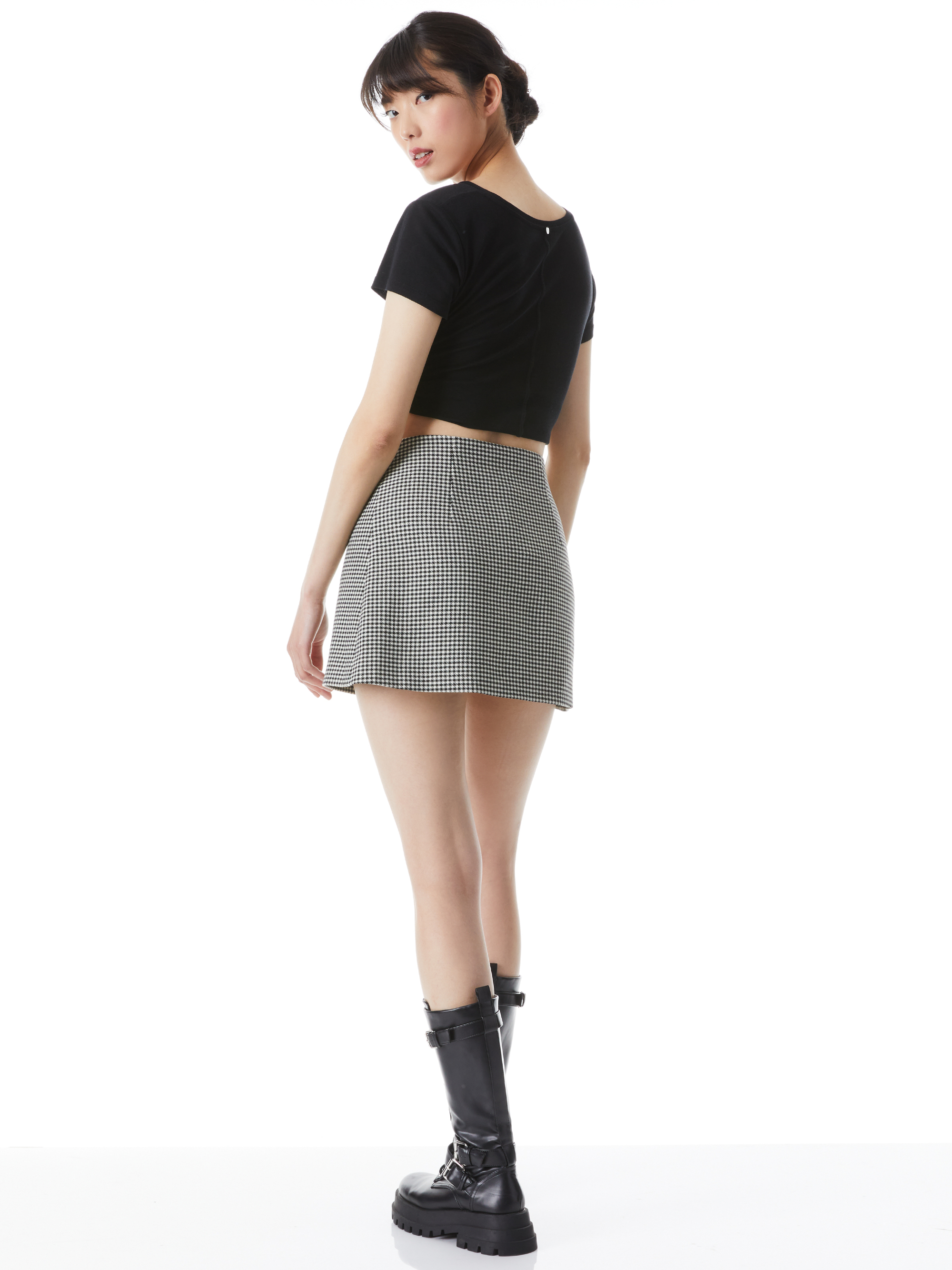Renna Button Wrap Mini Skirt In Black/white | Alice + Olivia