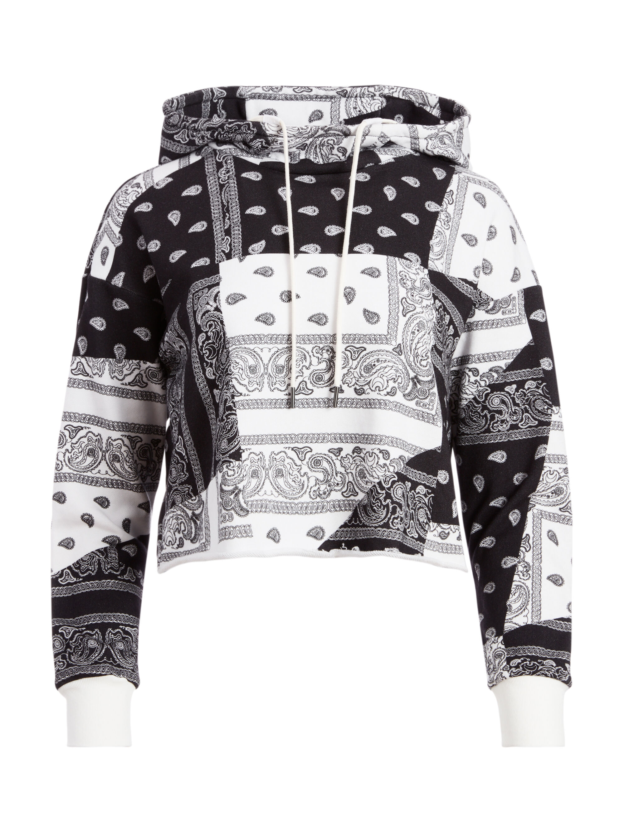 NIKI CROPPED BANDANA HOODIE in VINTAGE BANDANA PATCH BLK/WHT | ALICE ...