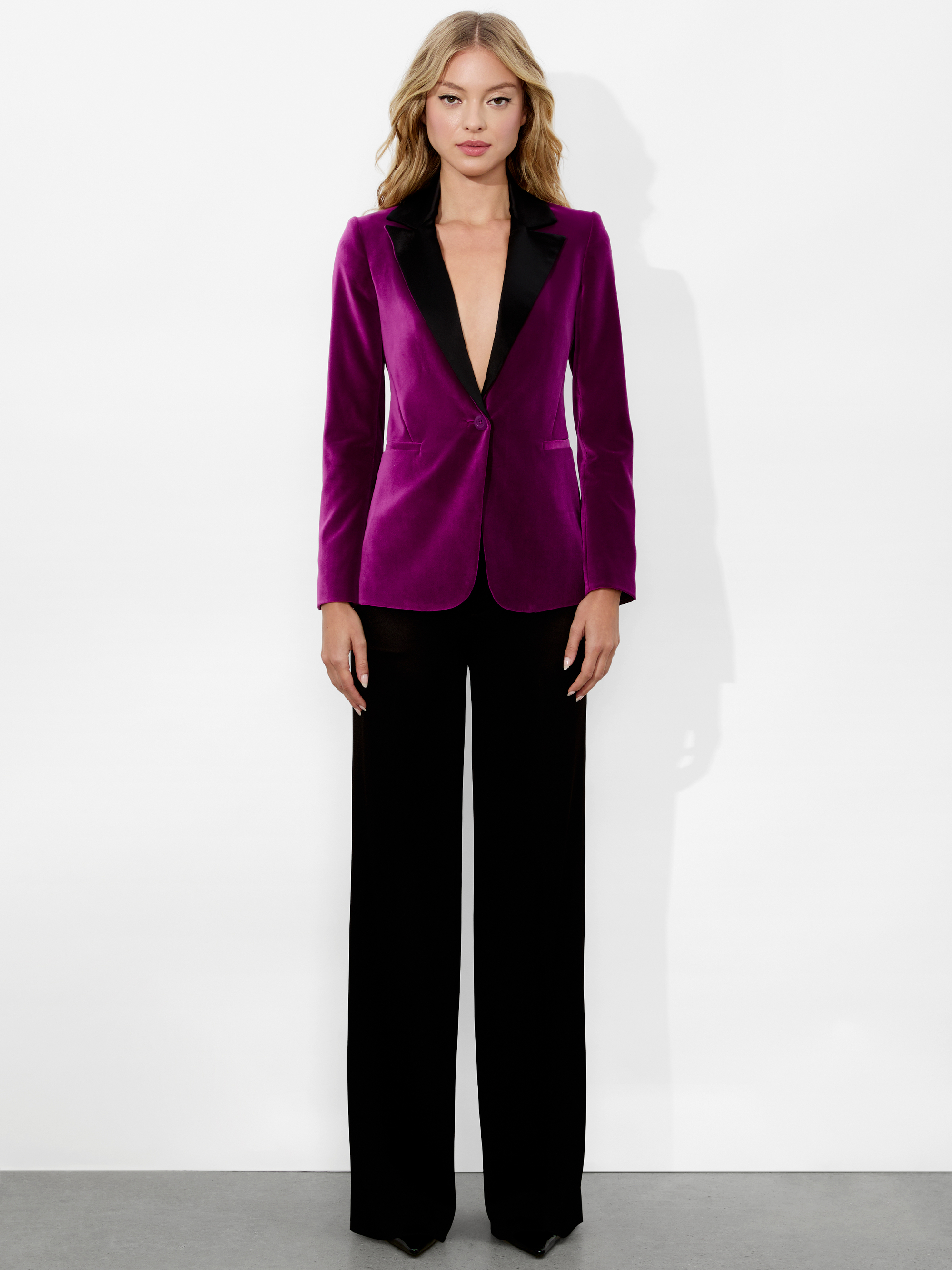 Macey Velvet Blazer In Bright Boysenberry/black | Alice + Olivia