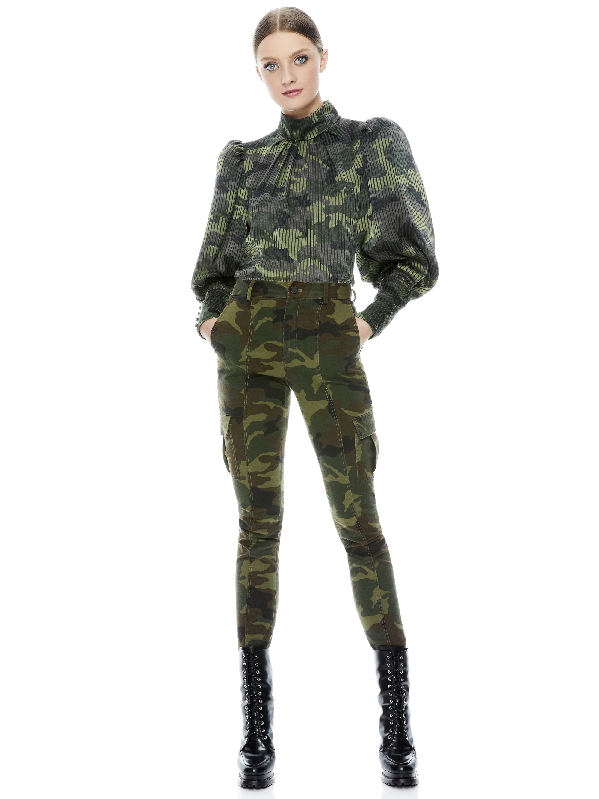 Winslet Cuff Sleeve Camo Blouse In Camo Girl | Alice + Olivia