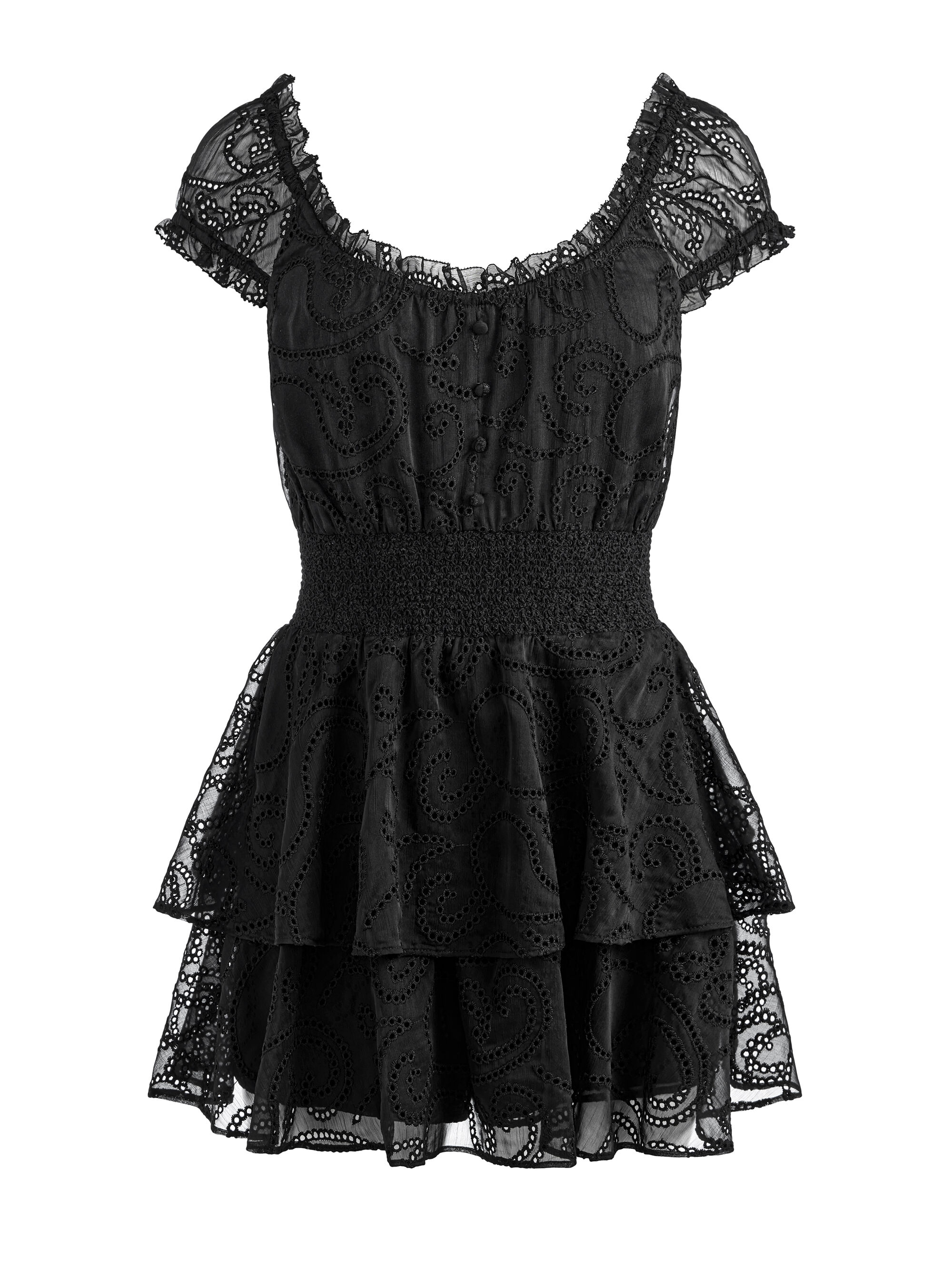 GRACIE RUFFLE ROMPER in BLACK | ALICE + OLIVIA