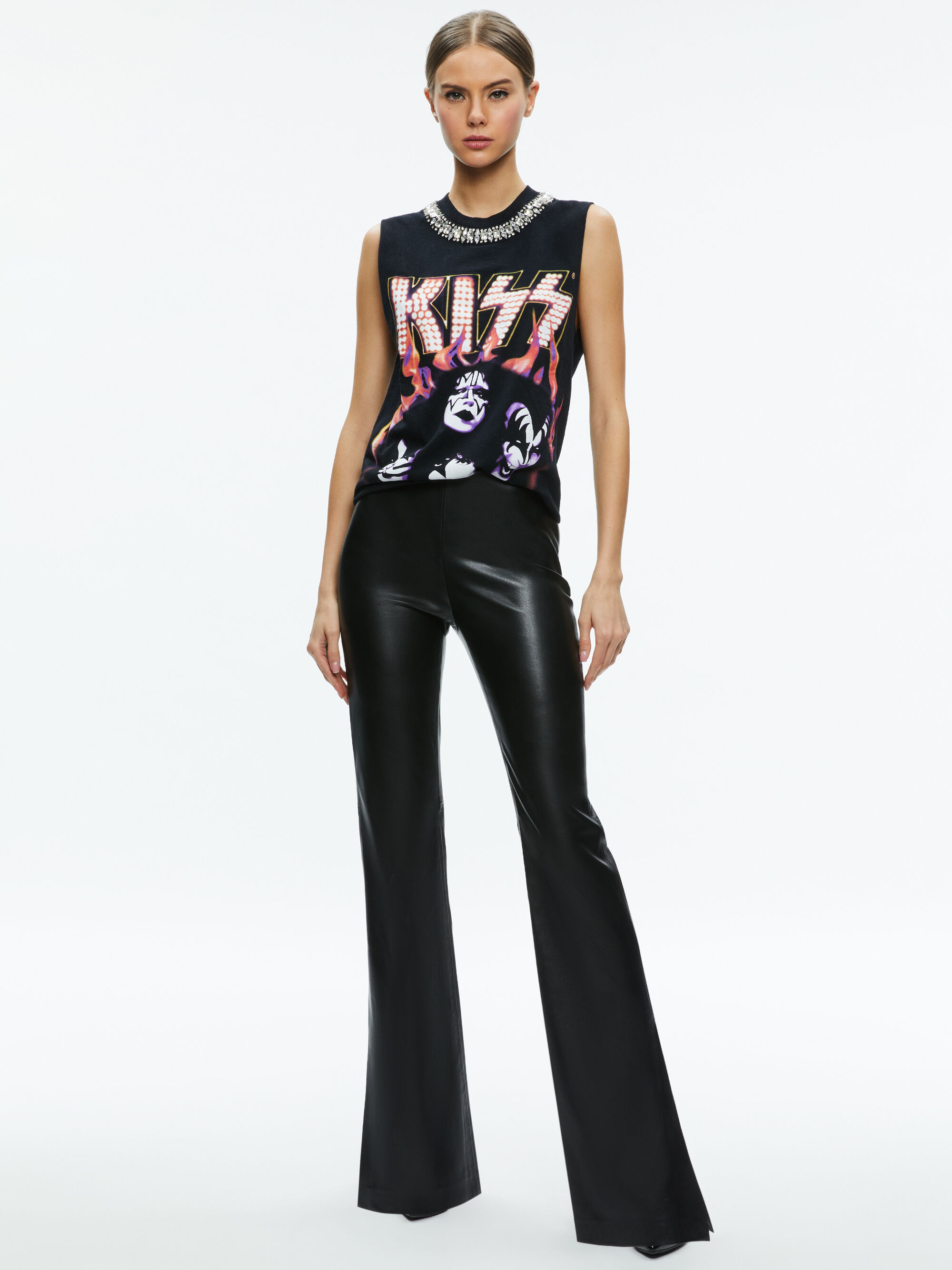 MILLER EMBELLISHED MUSCLE TANK in BLACK/MULTI | ALICE + OLIVIA