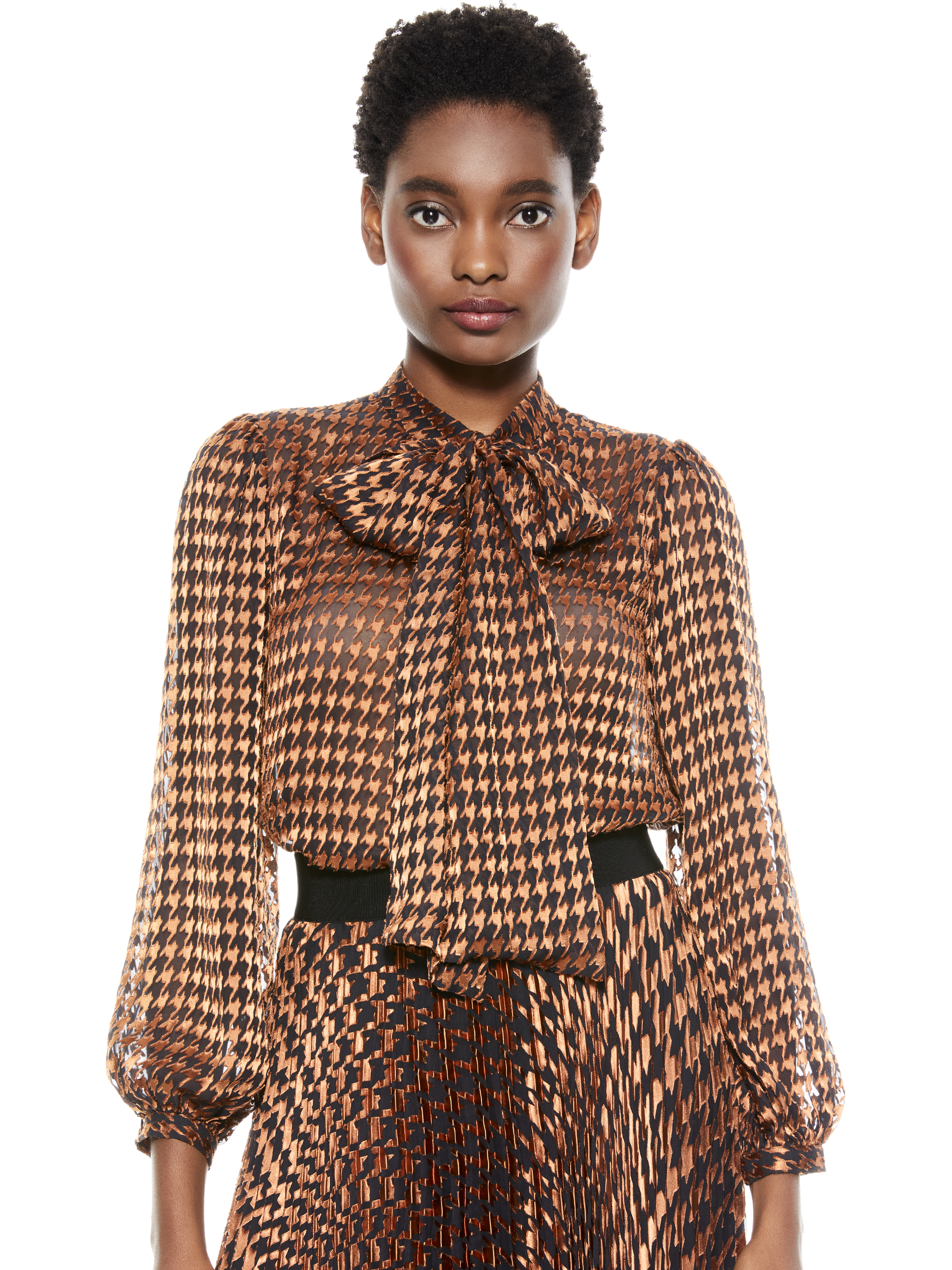 Lolita Houndstooth Tie Neck Blouse In Harvest Houndstooth Md | Alice ...